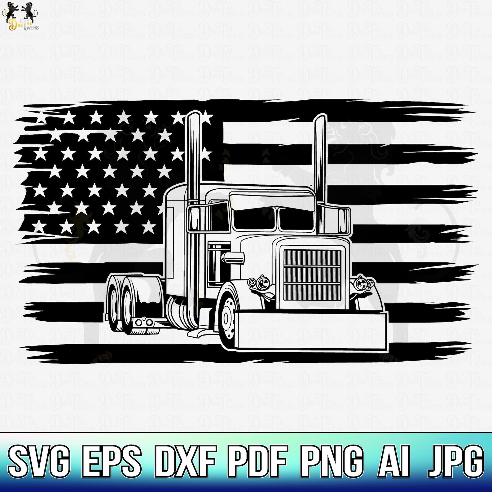 Semi Truck With Flag Svg, Semi Truck Svg, Semi Truck Clipart, Semi ...