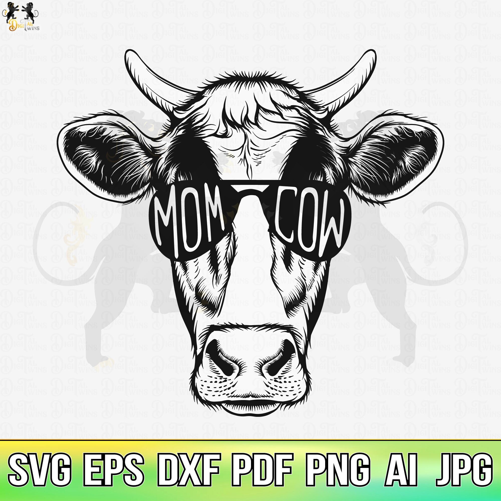 Mom Cow Svg, Mama Cow Face Svg, Cow With Glasses Svg, Mama Cow With ...