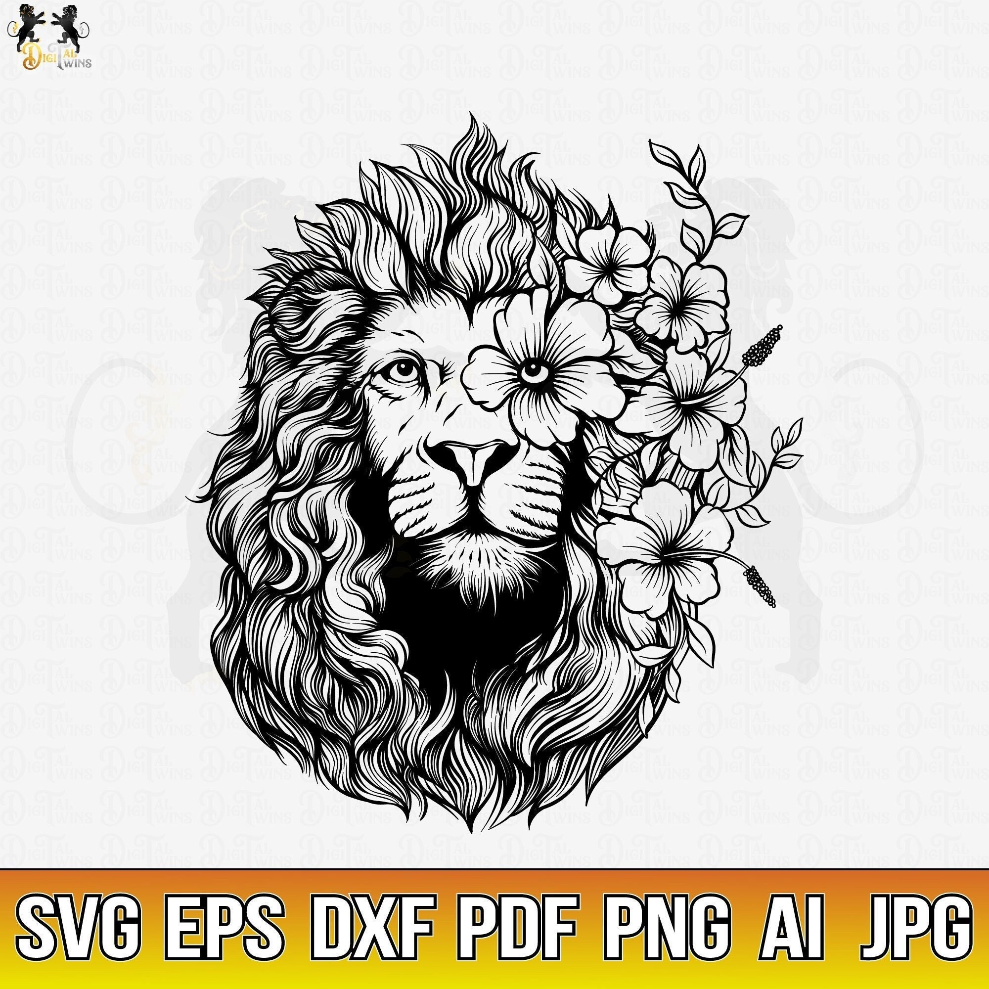 Lion With Flowers Svg, Lion Svg, Lion Flower Svg, Lion Head Svg, Lion ...