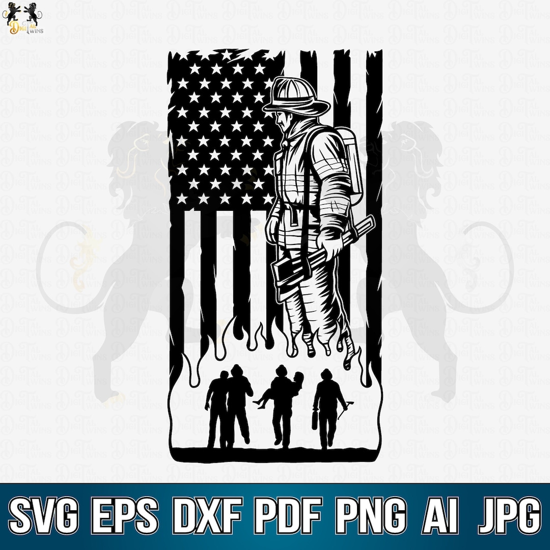 Firefighter With US Flag Svg, Fireman Svg, Fireman Dad Svg, Firefighter ...