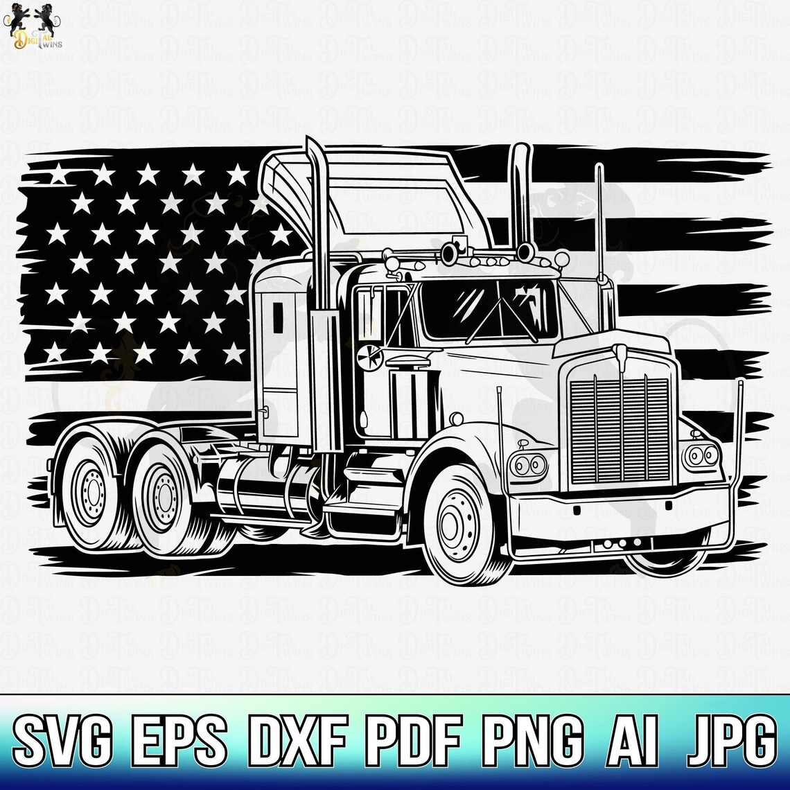 Semi Truck With Flag Svg, Semi Truck Svg, Semi Truck Clipart, Semi ...