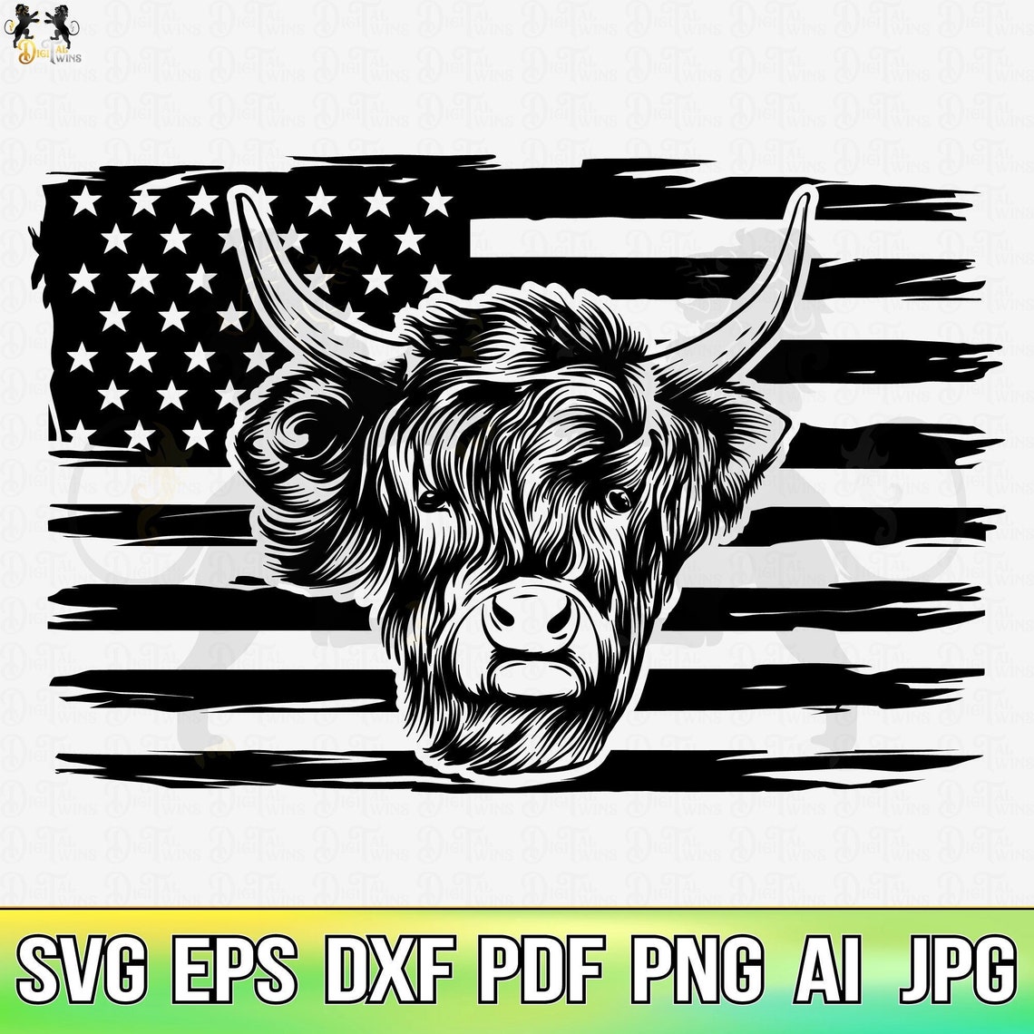 Highland Cow With USA Flag Svg Cow Svg Cow Head Svg Cow - Etsy