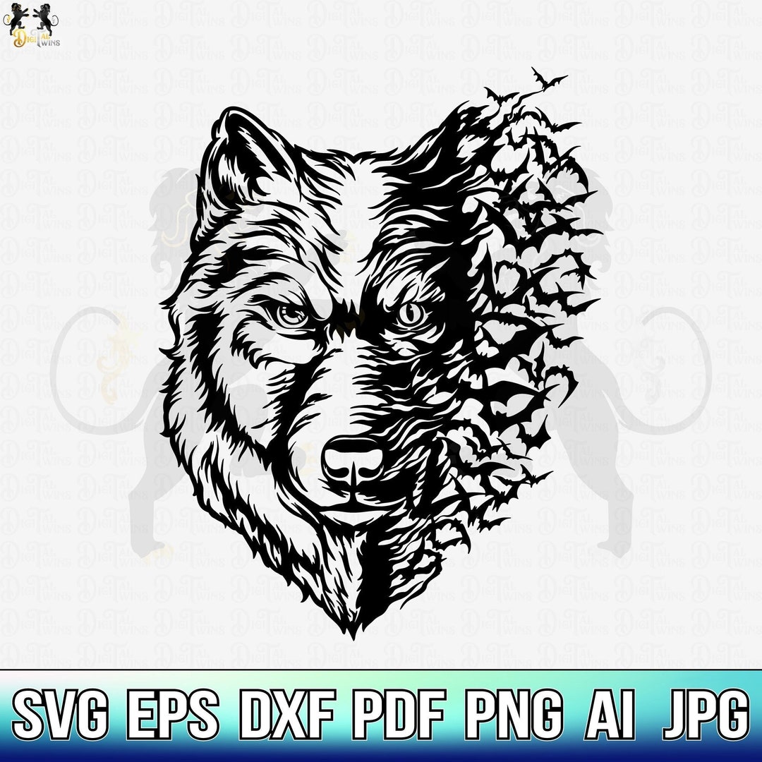 Wolf With Bats Svg, Wolf Svg, Wolf Bats Svg, Wolf Head Svg, Wolf ...