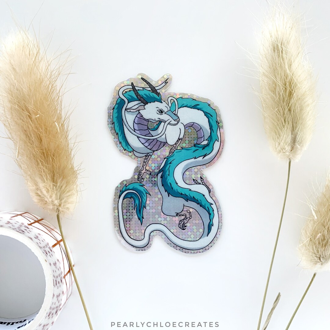 Japanese Anime, Haku Dragon Vinyl Glitter Sticker, Gouache Illustration ...