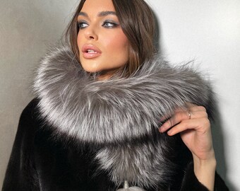 Real Genuine Silver Fox Fur Collar New Made in Usa Authentic - Etsy