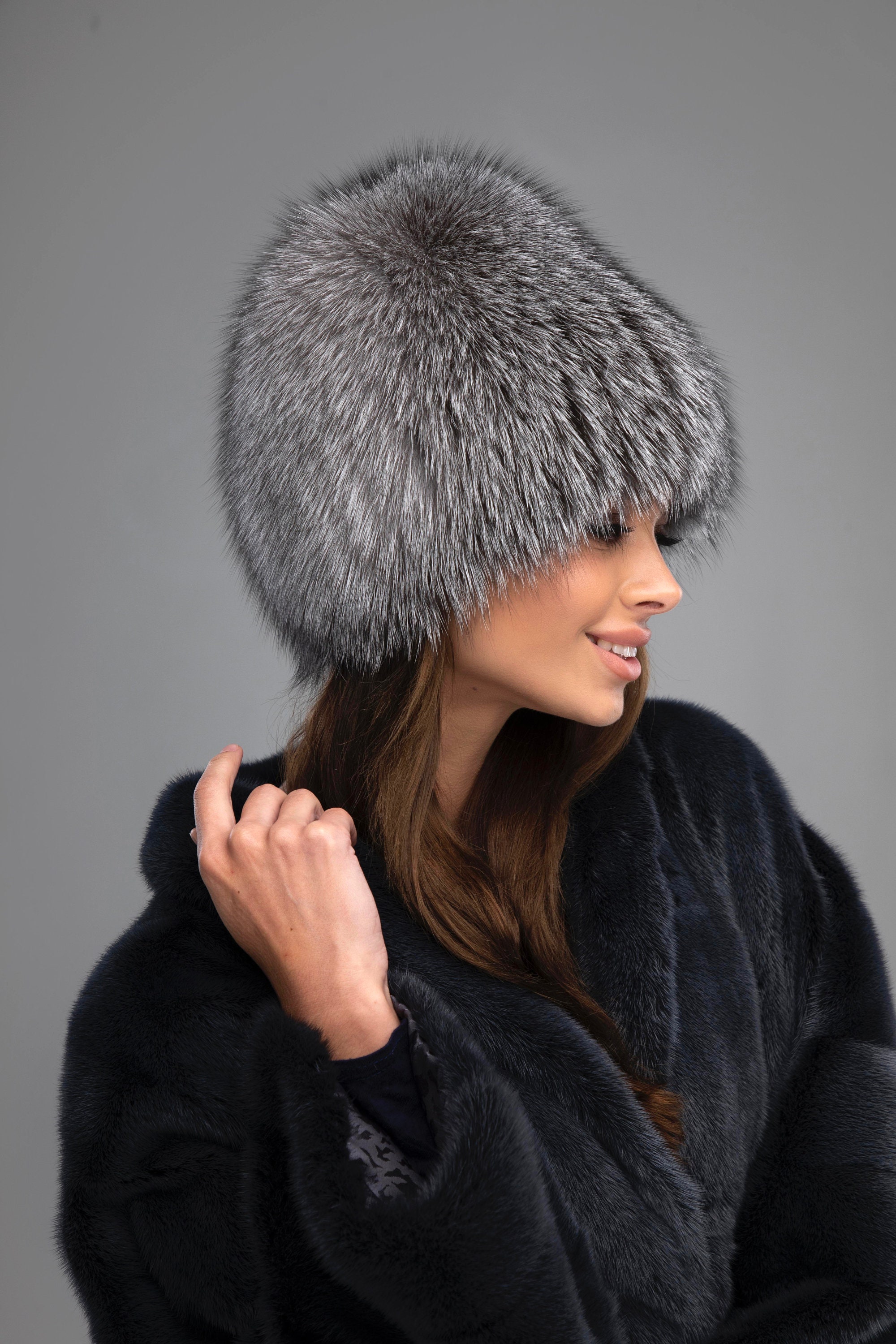 Classic Blue Frost Fox Fur Hat - Etsy