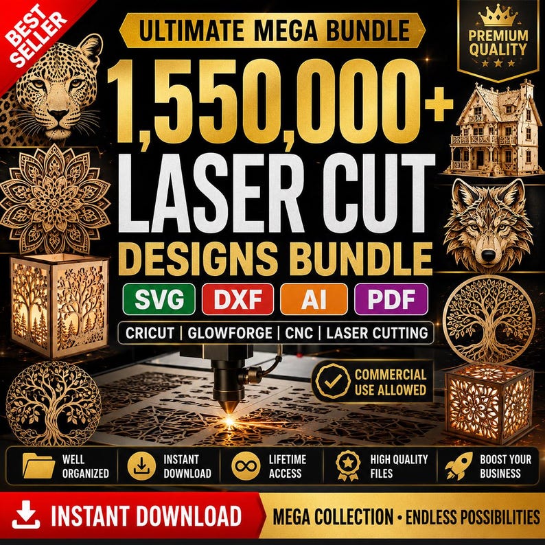 1.5 Million+ Laser Cut Files Bundle SVG DXF Ai Pdf | Glowforge CNC Mega ...