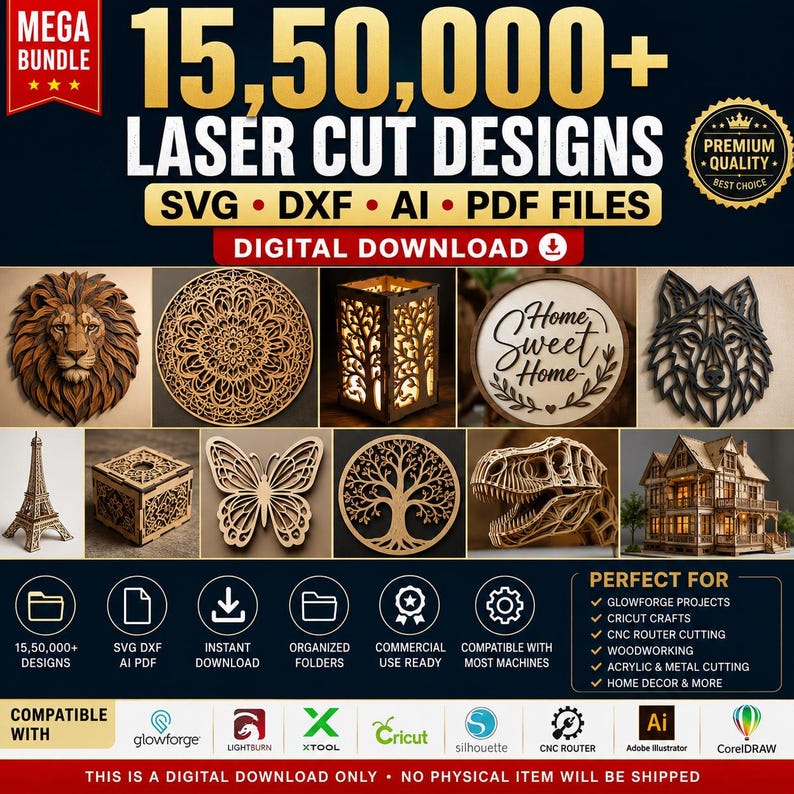 1.5 Million+ Laser Cut Files Bundle SVG DXF Ai Pdf | Glowforge CNC Mega ...