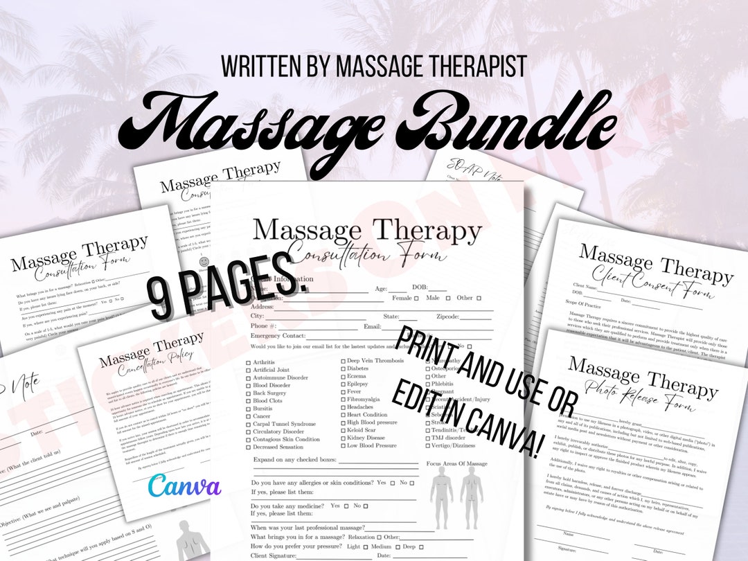 Massage Therapy Forms Consent Massage Consultation Intake SOAP Notes ...