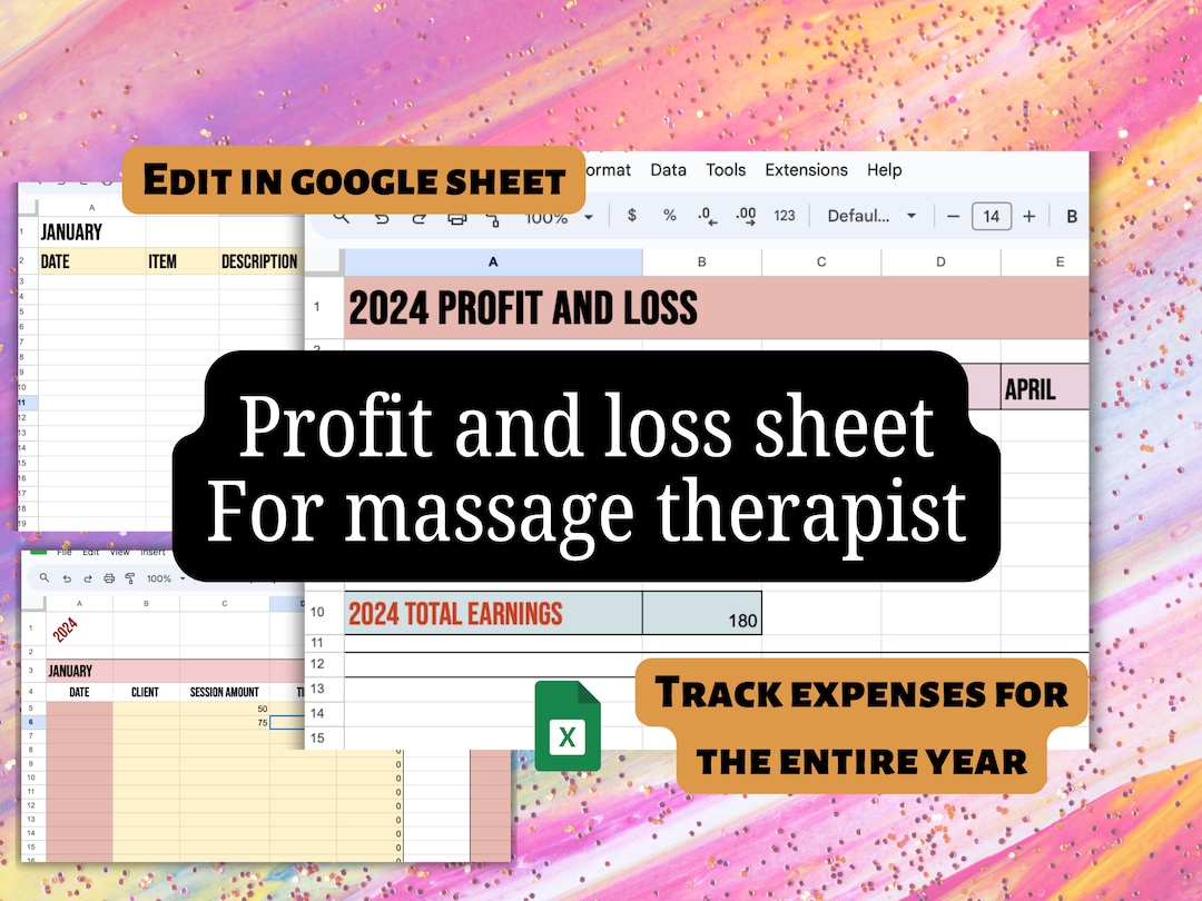 Profit and Loss Monthly Expense Spreadsheet for Excel Massage Therapist ...