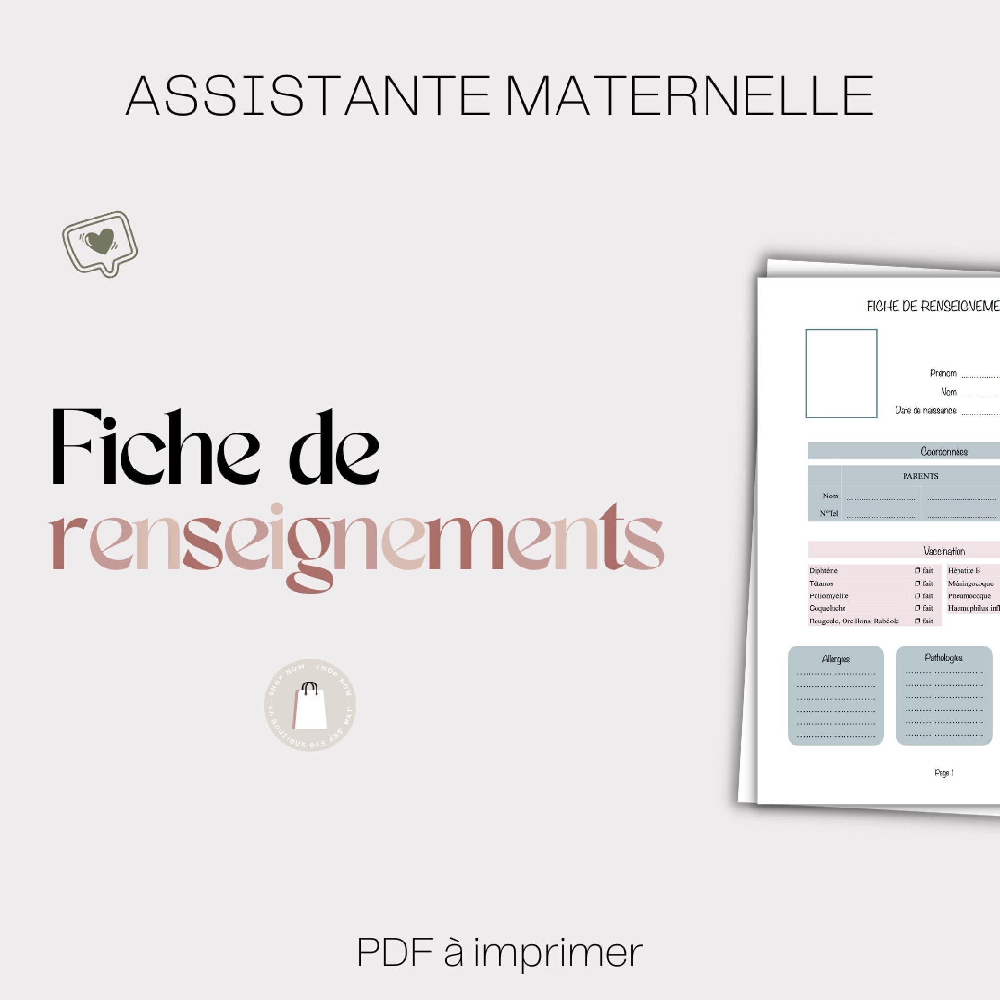 Fiche de renseignements Assistante Maternelle - Etsy France