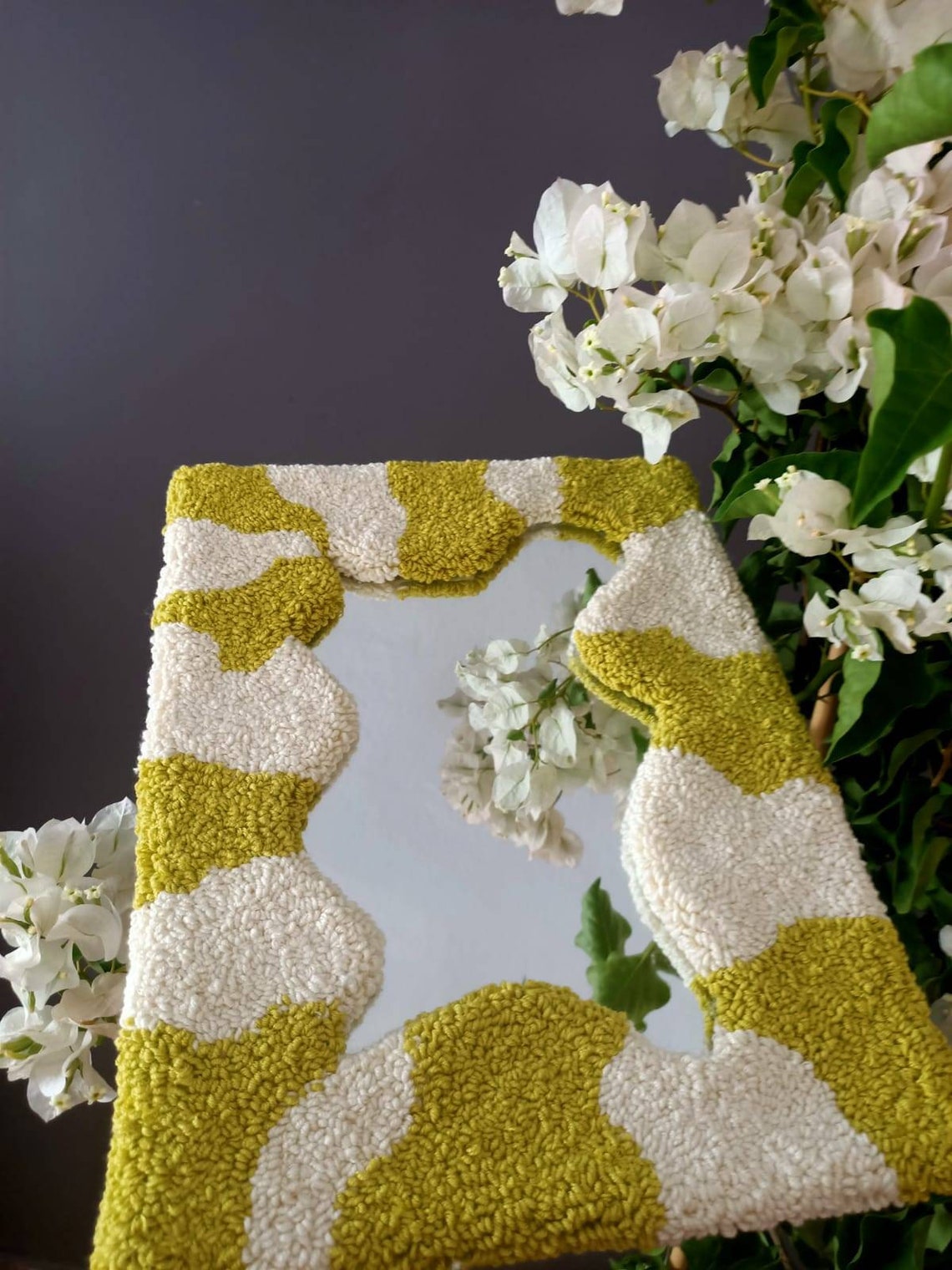 Tufted Wall Mirror Wavy Punch Needle Rug Mirror Danish - Etsy