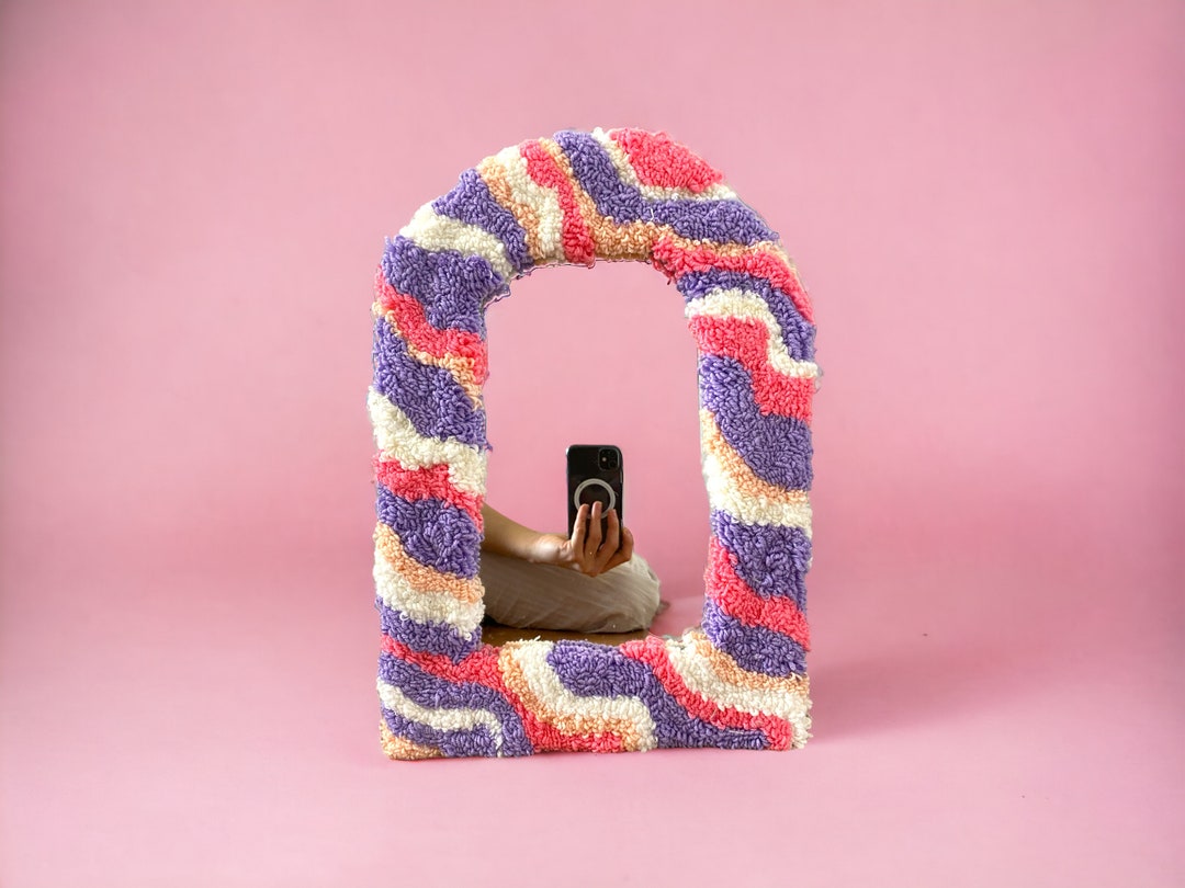 Lilac and Pink Tufted Arch Mirror, Wavy Punch Needle Rug Mirror ...