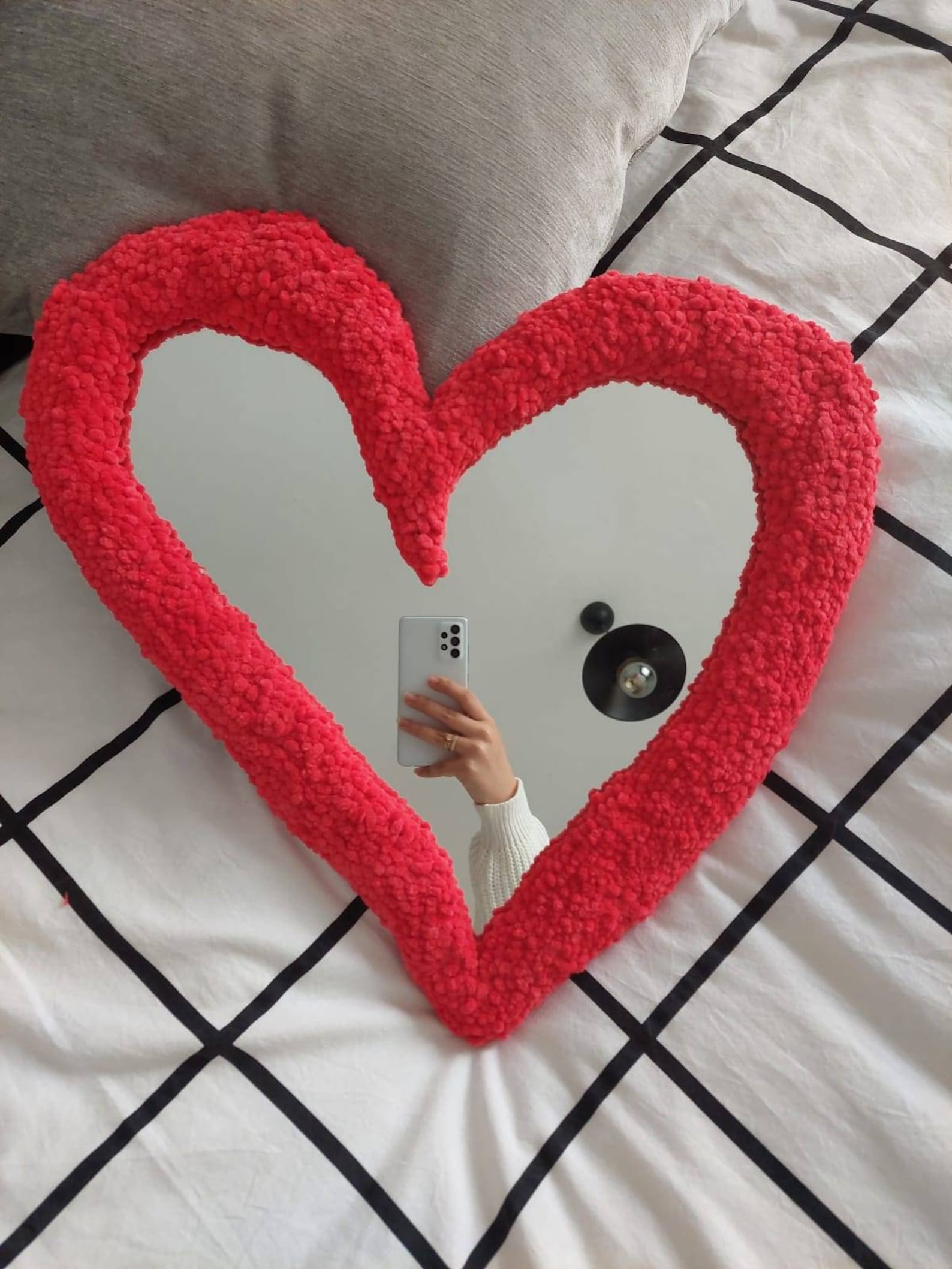 Heart Tufted Wall Mirror Red Heart Punch Needle Rug Mirror | Etsy