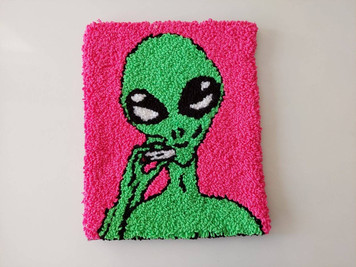 Smoking Alien Mini Wall Rug Alien With Cigarette Alien Punch - Etsy