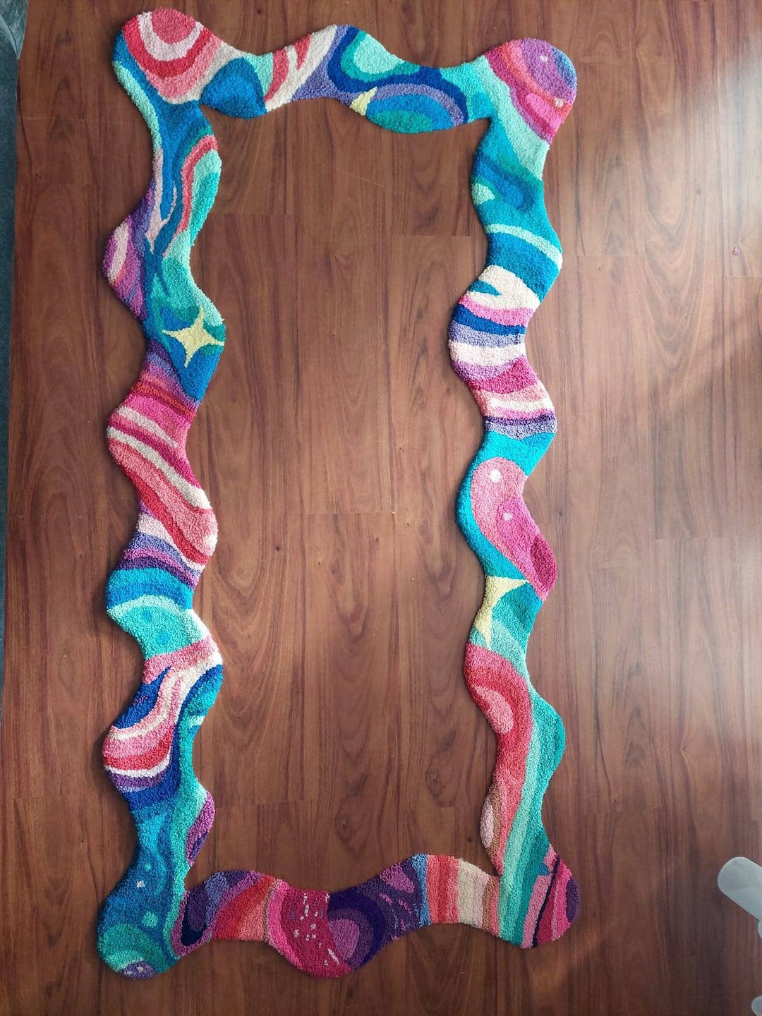 65" Mirror Frame, Wavy Tufted Mirror Full Length Wavy Floor Mirror ...