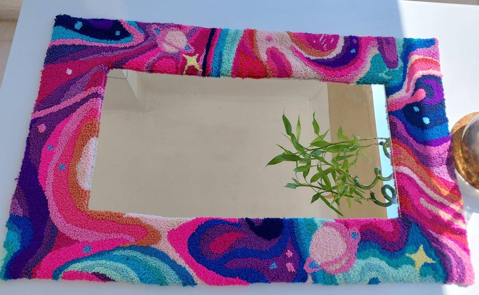 Tufted Retro Wavy Rug Mirror Aura Poster Mirror Punch Needle - Etsy