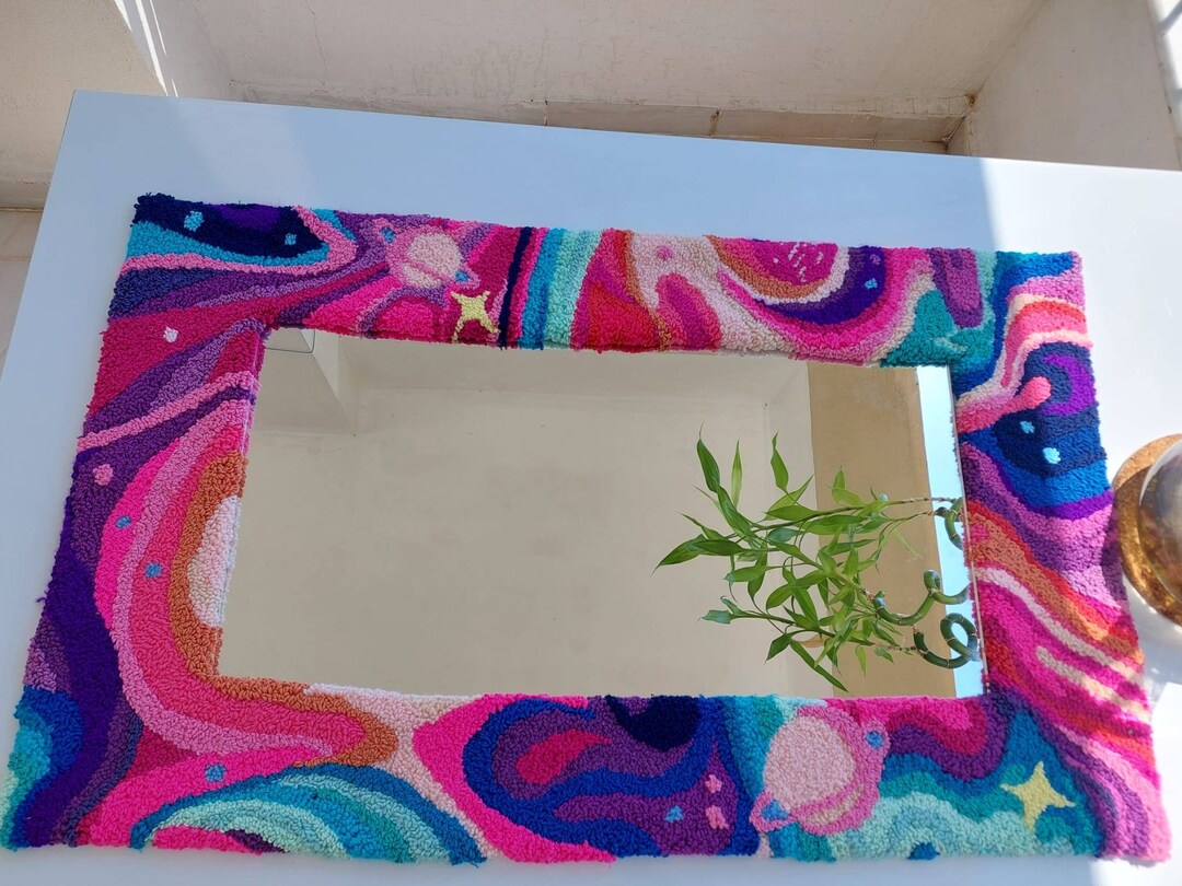 Tufted Retro Wavy Rug Mirror, Aura Poster Mirror, Punch Needle Mirror ...