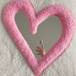 Heart Tufted Wall Mirror, Red Heart Punch Needle Rug Mirror, Cool ...