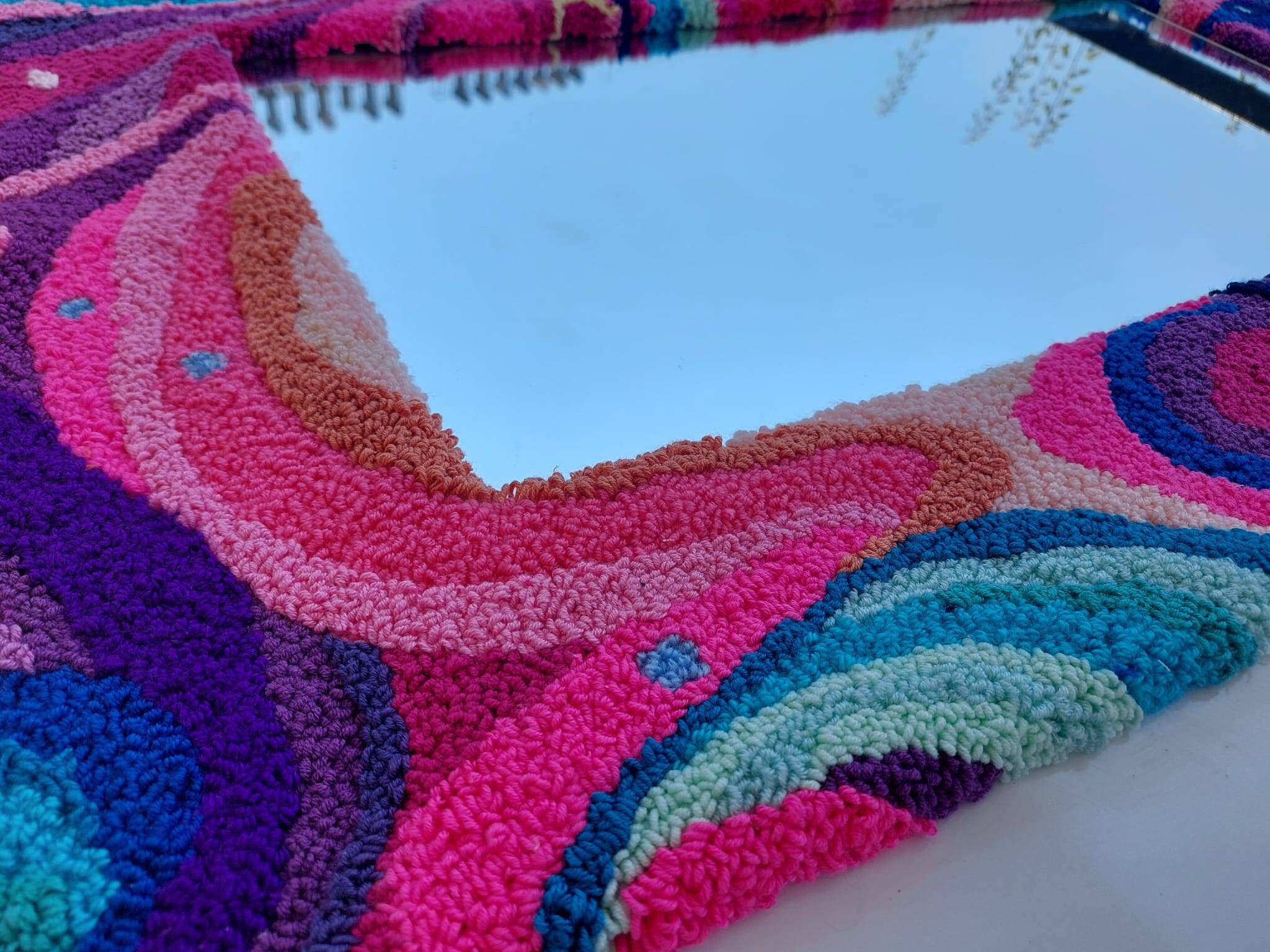 Tufted Retro Wavy Rug Mirror Aura Poster Mirror Punch Needle - Etsy