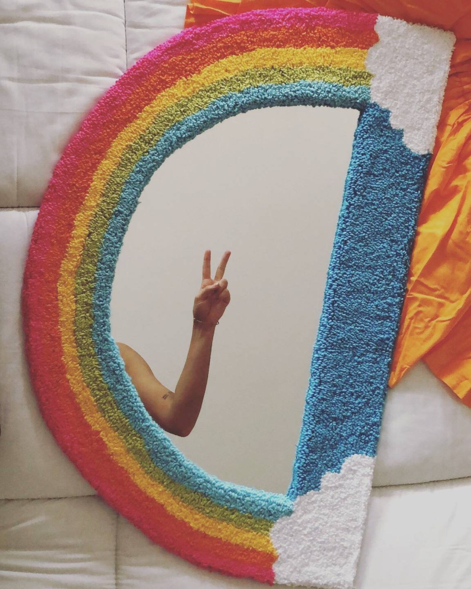 Large Rainbow Tufted Rug Mirror Wavy Punch Needle Mirror - Etsy