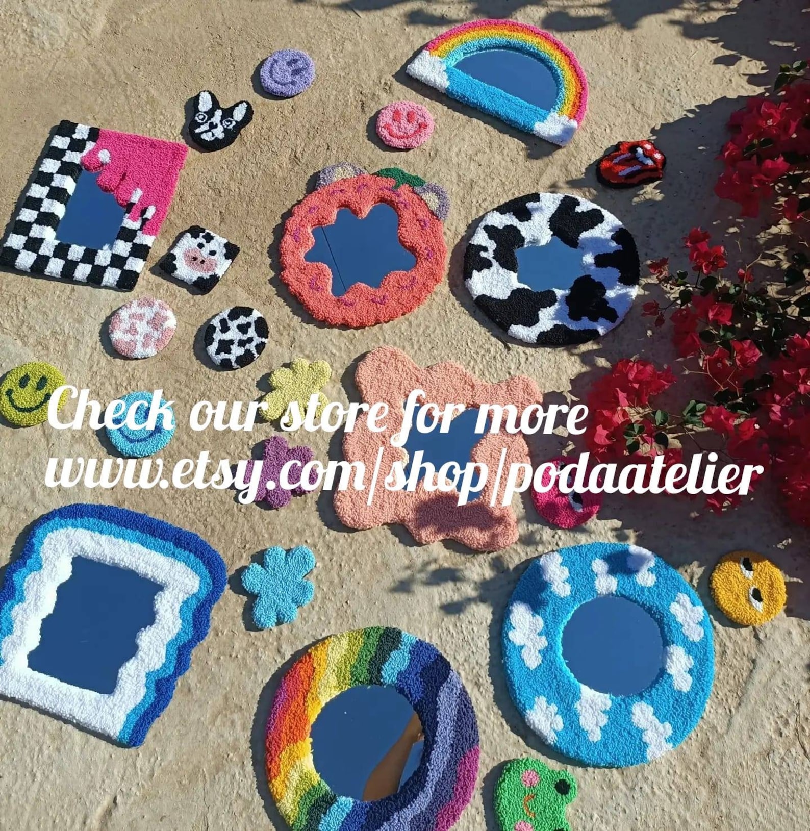 Heart Tufted Wall Mirror Red Heart Punch Needle Rug Mirror | Etsy