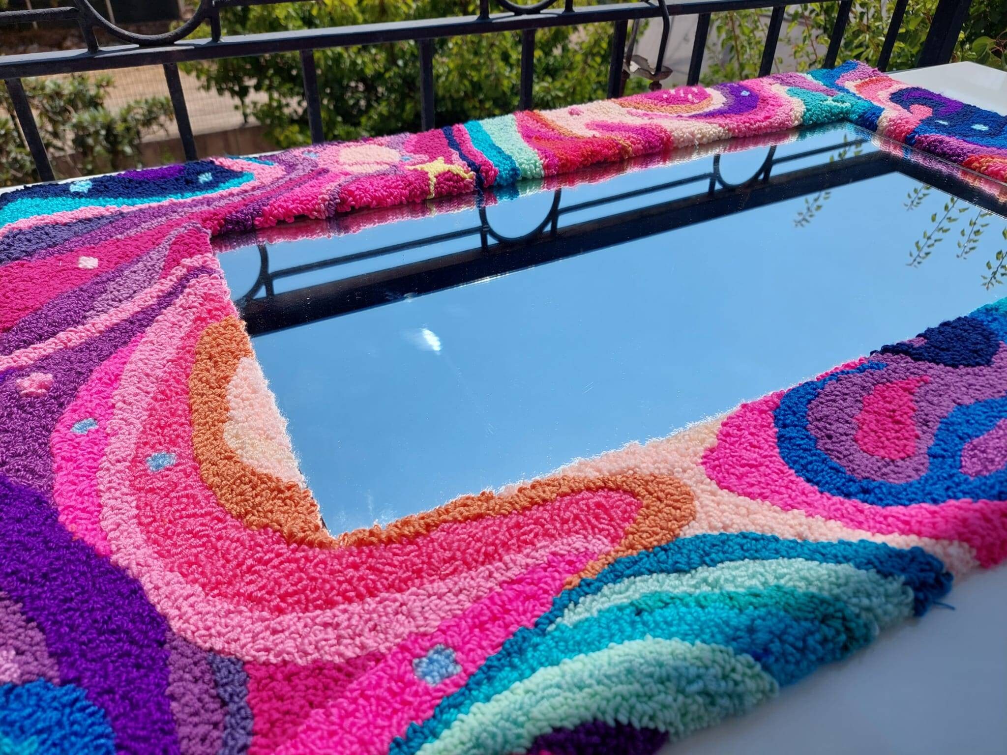 Tufted Retro Wavy Rug Mirror Aura Poster Mirror Punch Needle - Etsy