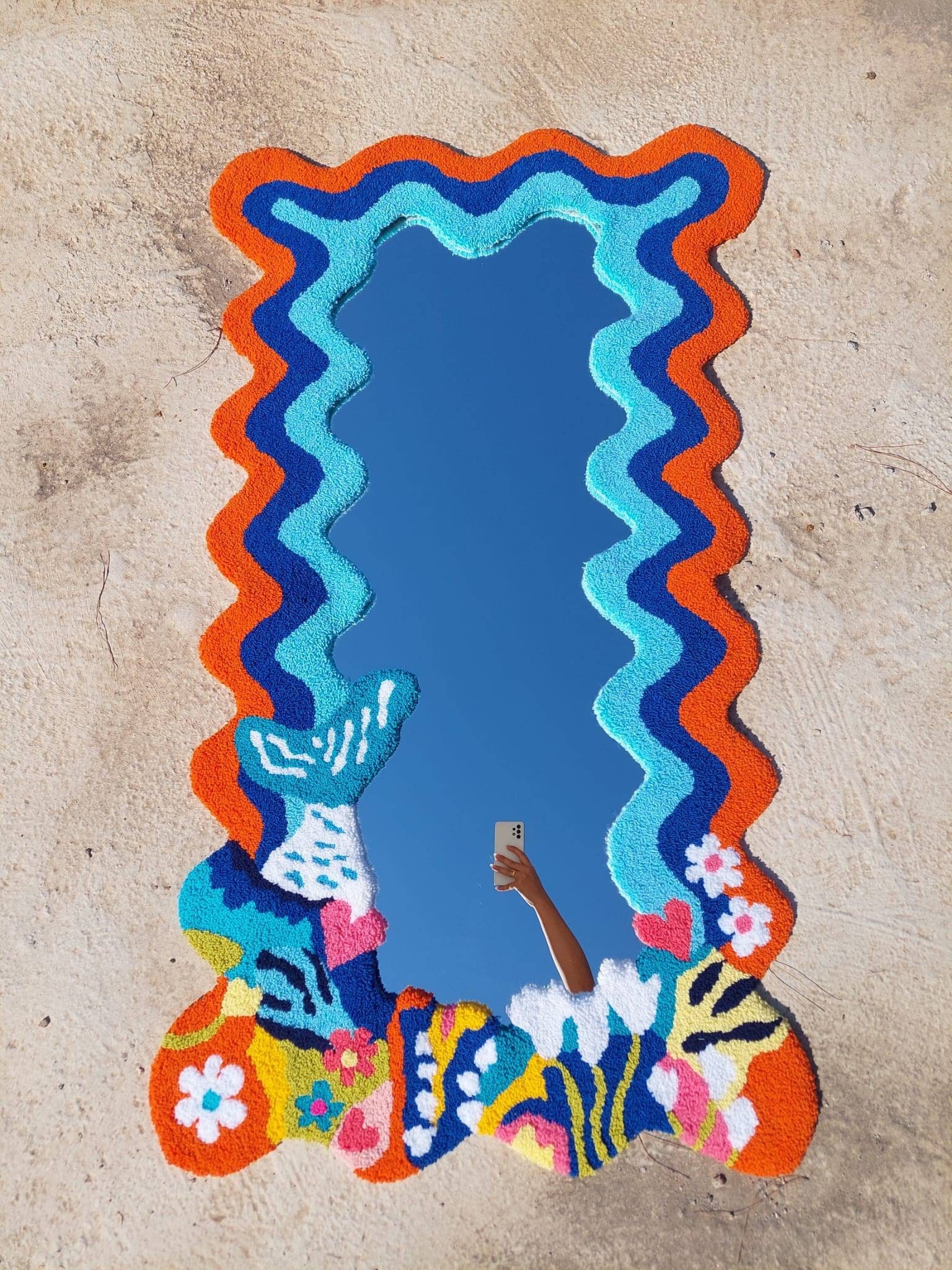 51 Full Length Multicolor Tufted Rug Mirror Cover Wavy - Etsy