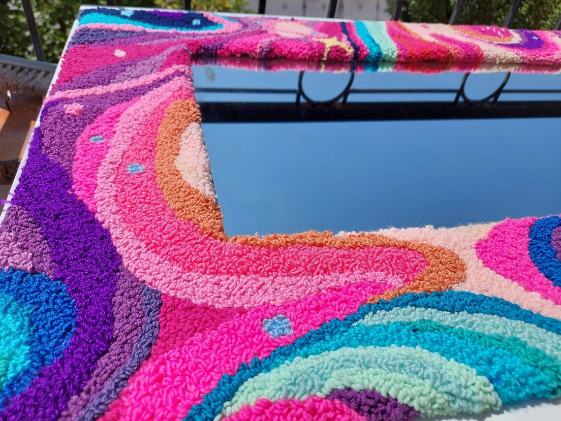 Tufted Retro Wavy Rug Mirror Aura Poster Mirror Punch Needle - Etsy