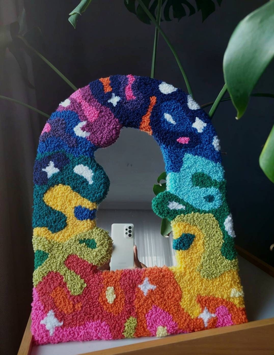 Arched Mirror Multicolor Tufted Wall Mirror Wavy Punch - Etsy