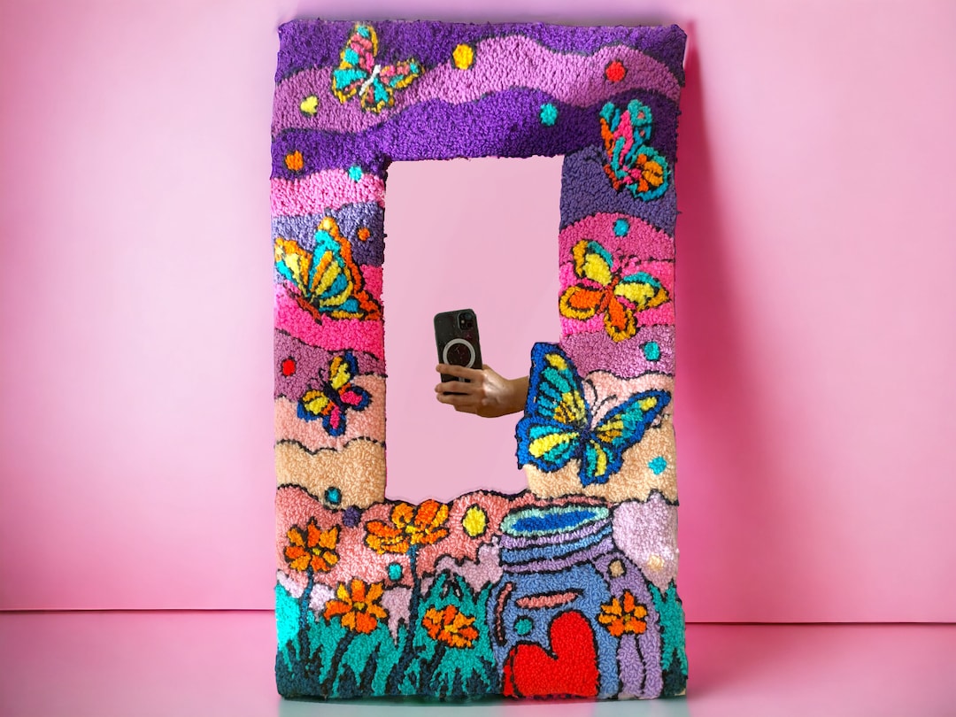 Multicolor Tufted Mirror, Cool Wall Mirror, Vibrant Desk Mirror ...