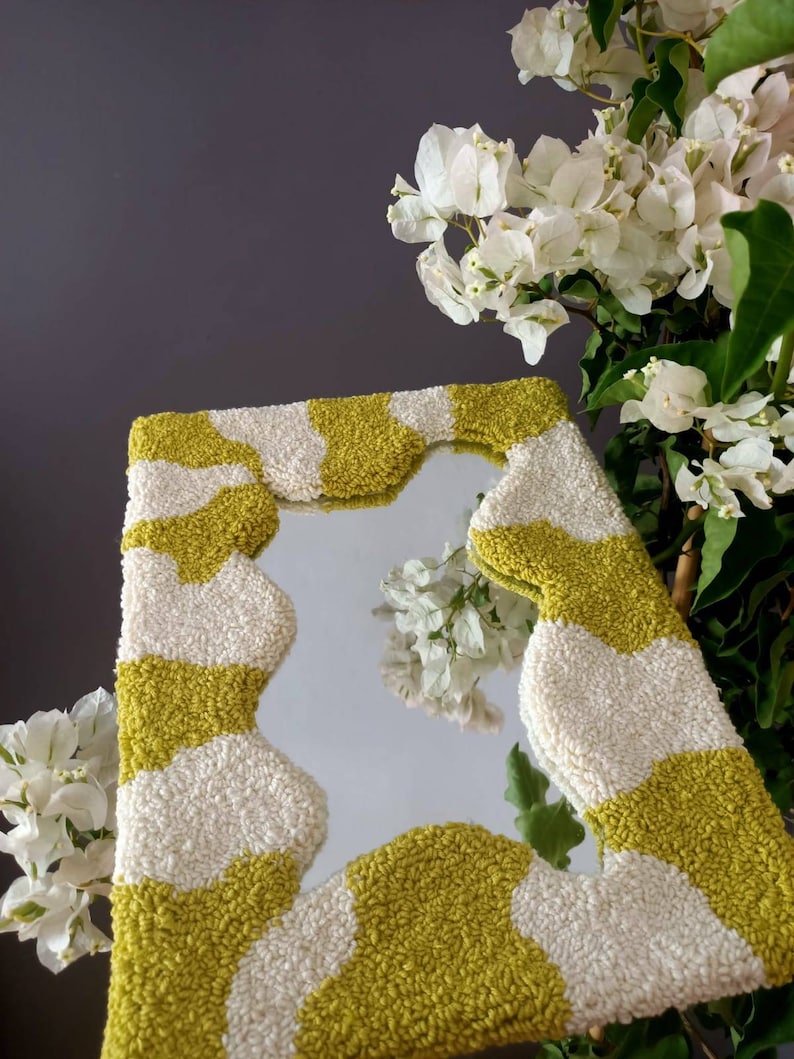 Tufted Wall Mirror Wavy Punch Needle Rug Mirror Danish - Etsy