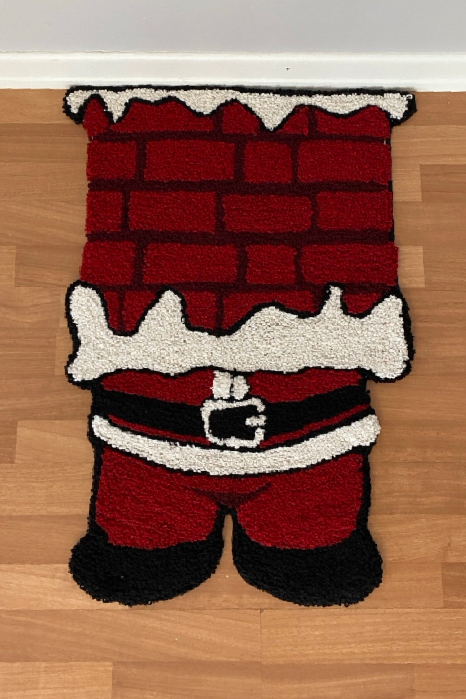 Santa Stuck in Chimney Rug, Hand Tufted Santa Rug, Santa Chimney Rug ...