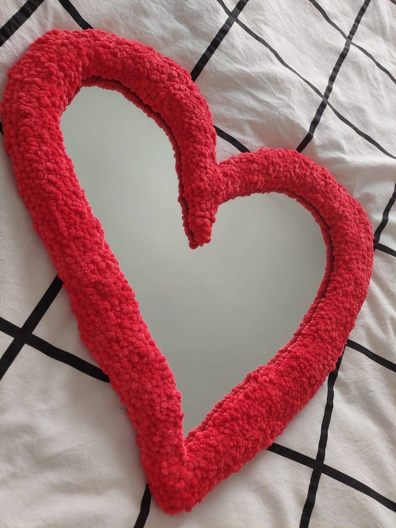 Heart Tufted Wall Mirror Red Heart Punch Needle Rug Mirror | Etsy