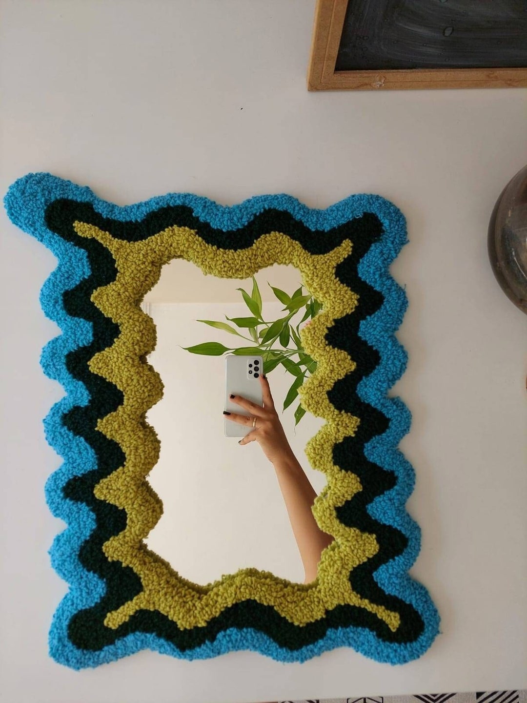 Wavy Multicolor Tufted Wall Mirror, Wavy Punch Needle Rug Mirror ...