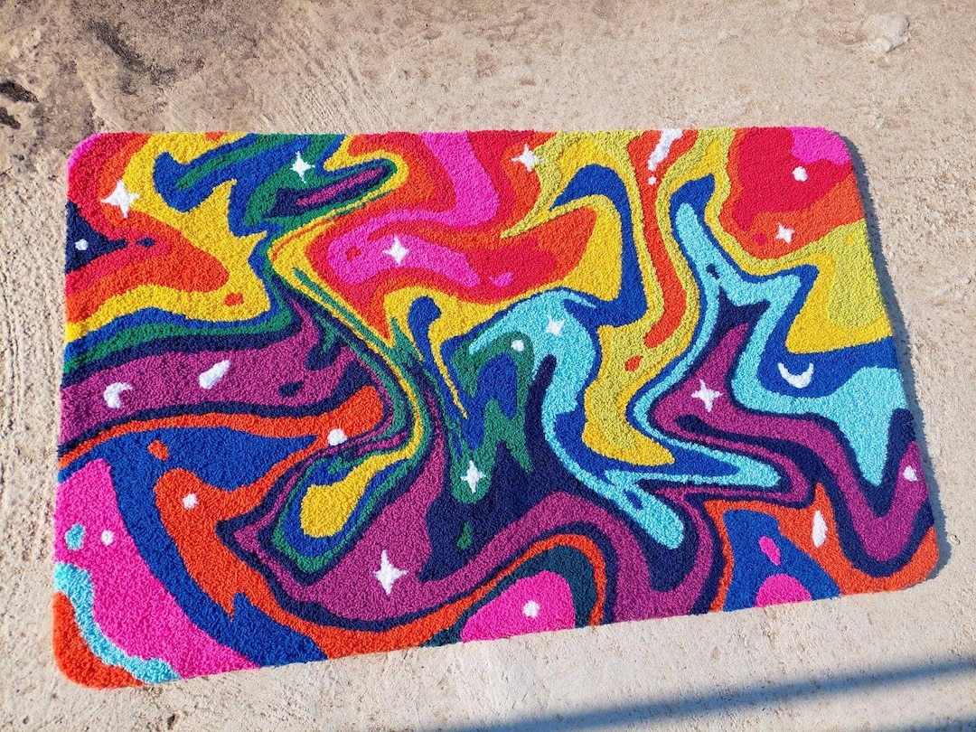 Colorful Fluid Tufted Rug, Trippy Rugs Hand Tufted, Fluid Art Interior ...