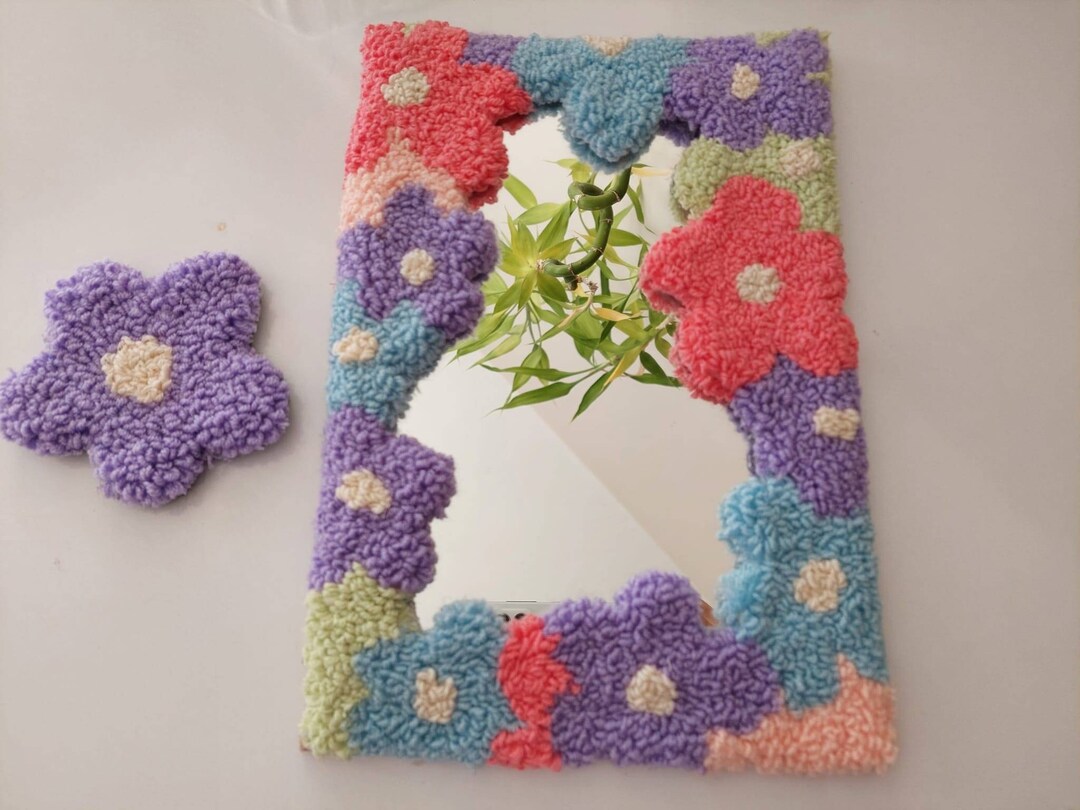 Tufted Wall Mirror, Daisy Punch Needle Rug Mirror, Danish Pastel Decor ...