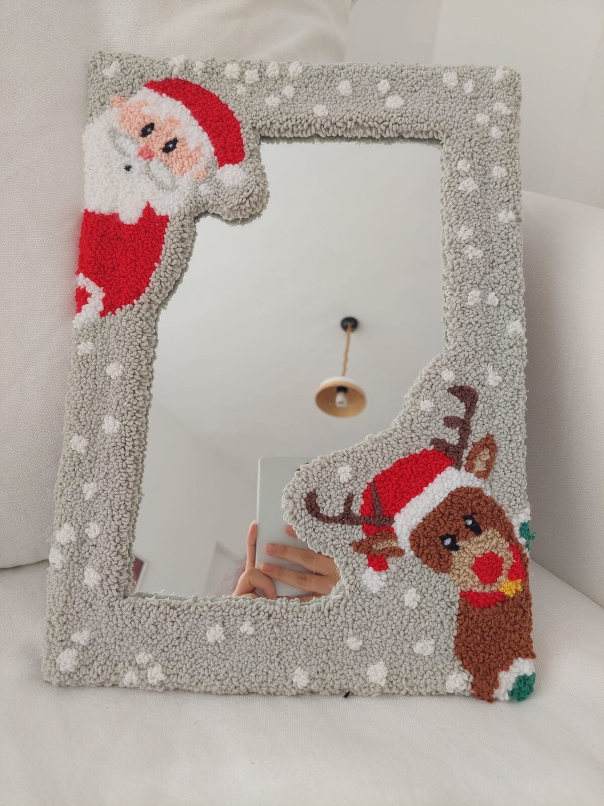 Tufted Christmas Mirror, Punch Needle Christmas Mirror, Santa Shaped ...