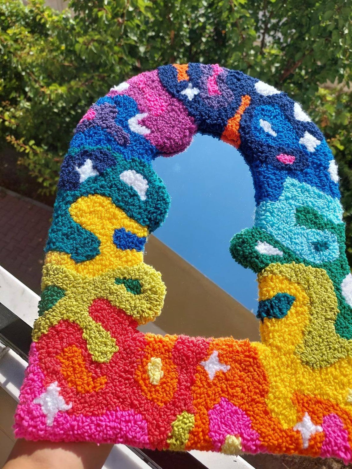 Arched Mirror Multicolor Tufted Wall Mirror Wavy Punch - Etsy