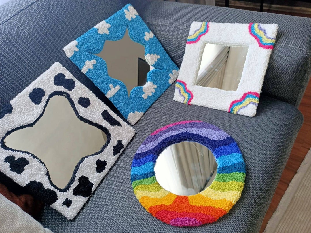 Tufted Rug Mirror, Wavy Punch Needle Mirror, Nursery Mirror, Kids Room ...