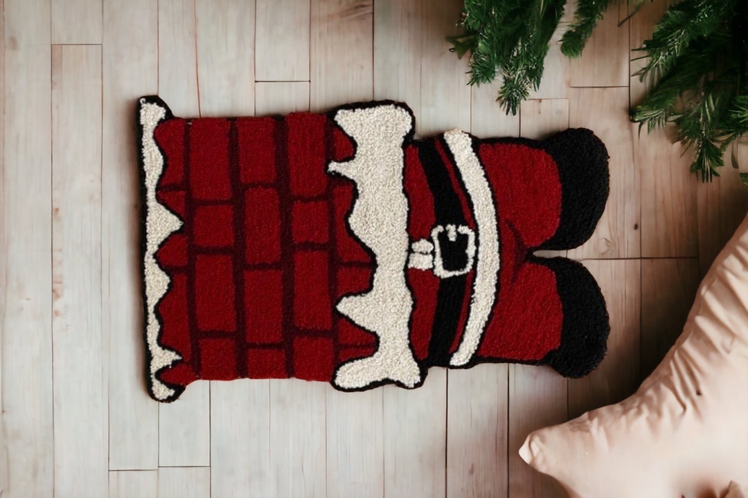 Santa Stuck in Chimney Rug, Hand Tufted Santa Rug, Santa Chimney Rug ...