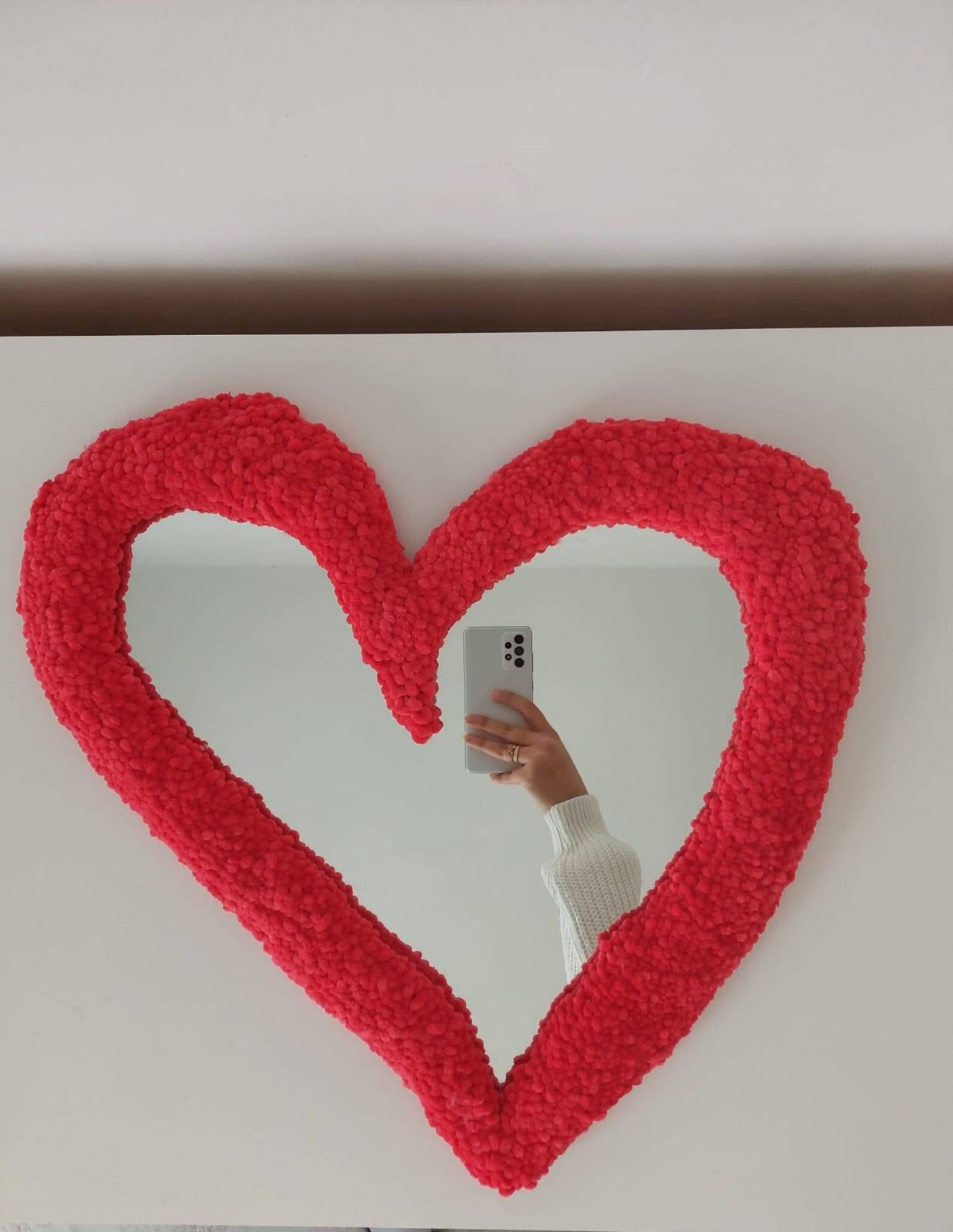 Heart Tufted Wall Mirror Red Heart Punch Needle Rug Mirror | Etsy