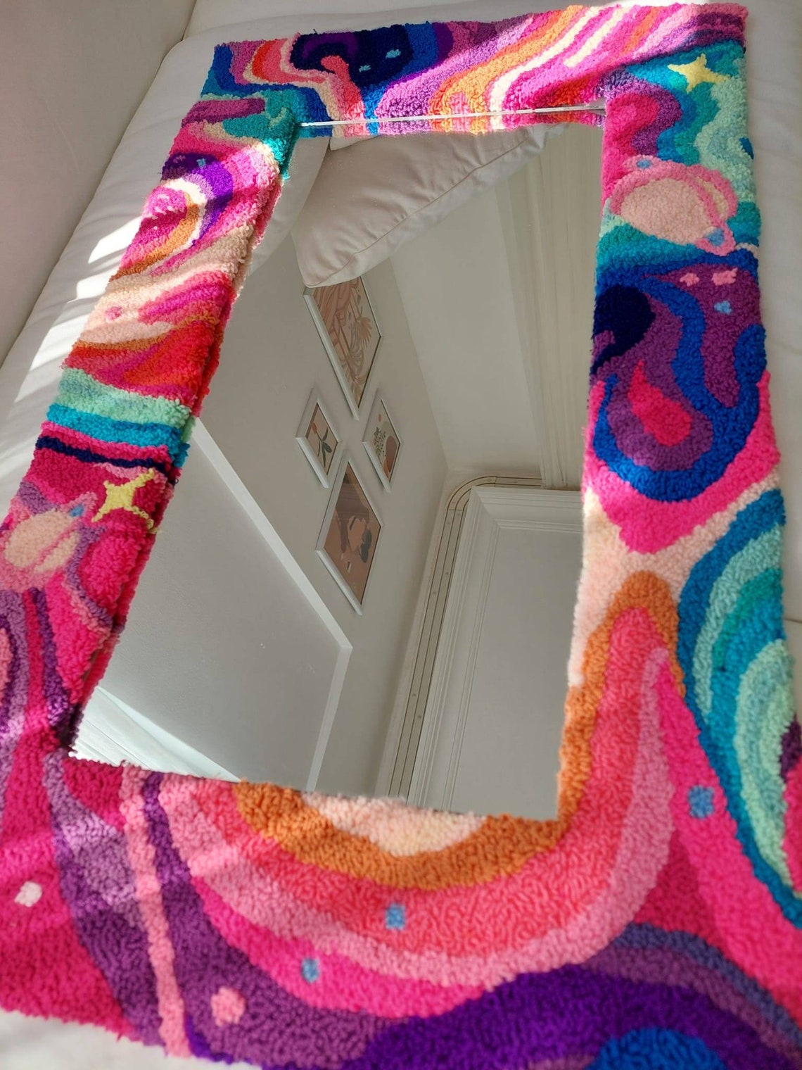 Tufted Retro Wavy Rug Mirror Aura Poster Mirror Punch Needle - Etsy