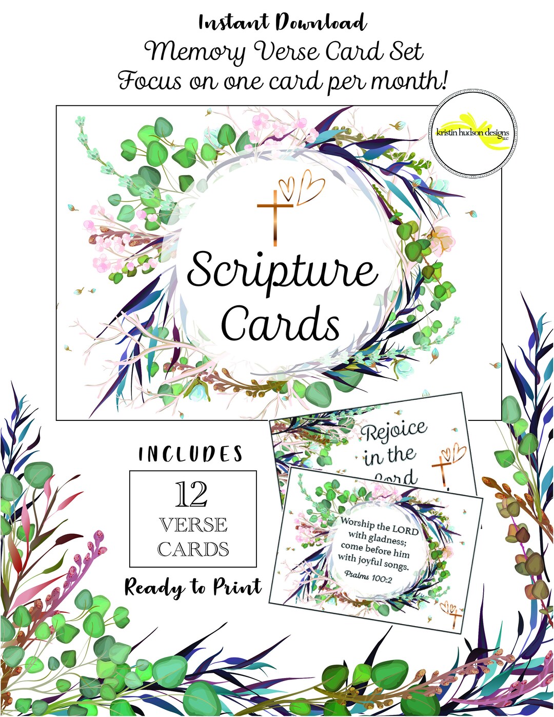 12 Bible Scripture Memory Verse Cards of Inspiration, Strength and ...