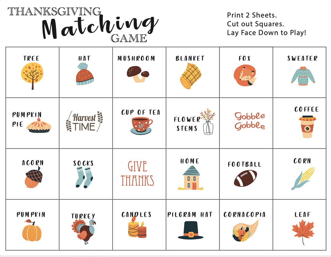 Thanksgiving Theme Matching Game for Kids on the Holidays With Turkey ...