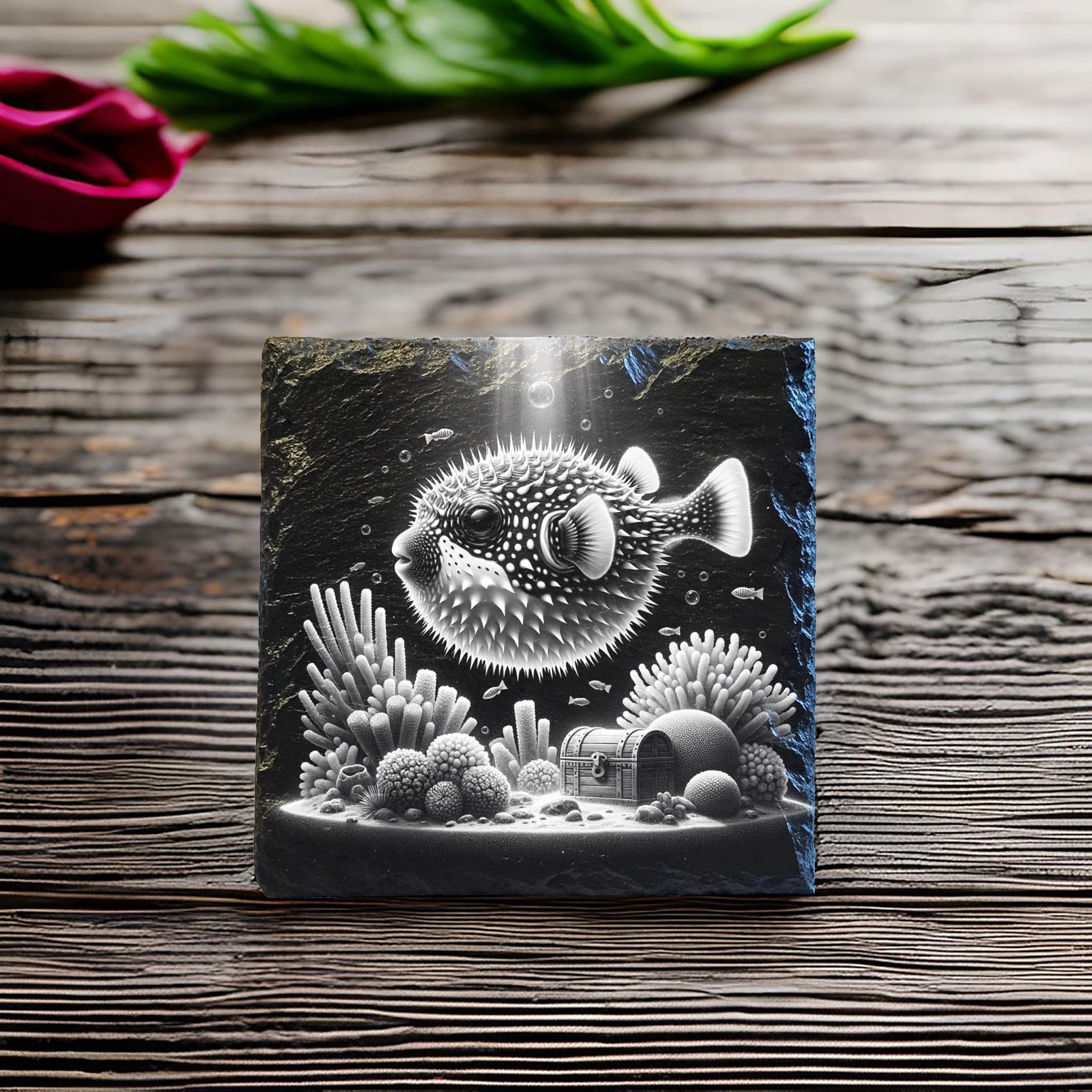 Puffer Fish, Slate Engraving, Laser File, Coaster Etching, American ...