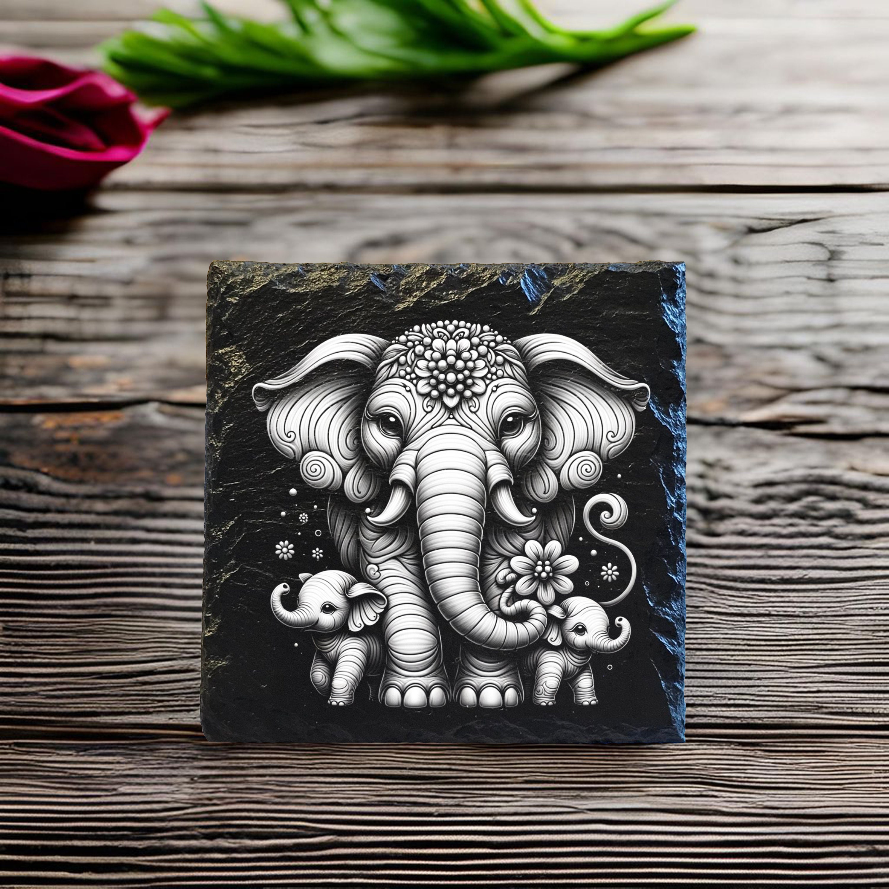 Elephant Family 4, Slate Engraving, File, Coaster Etching, American ...