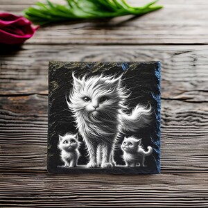 Cat Family 2, Slate Engraving, Laser File, Coaster Etching, American ...