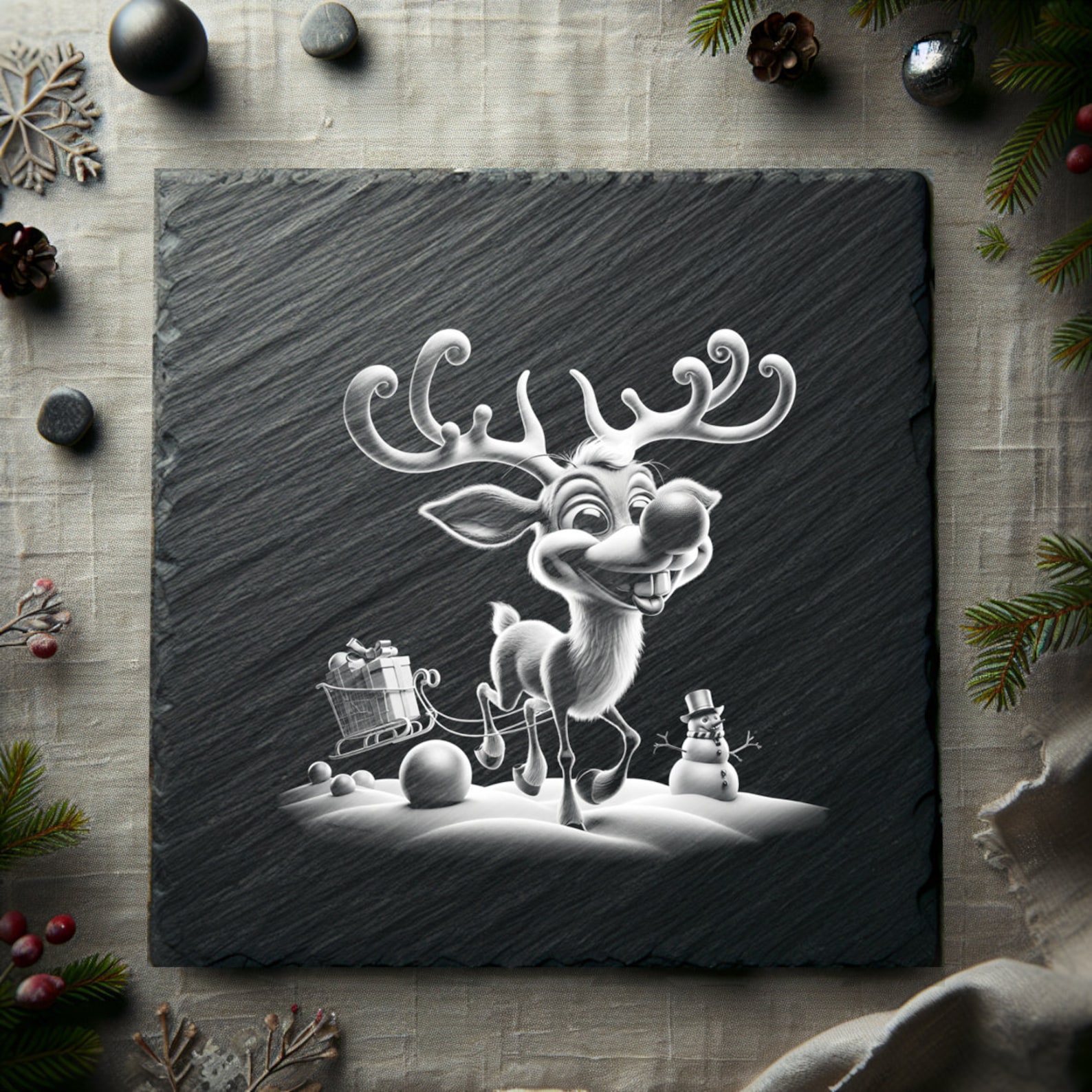 Rudolph 1, Laser PNG, Slate Engraving, Laser File, Coaster Etching ...