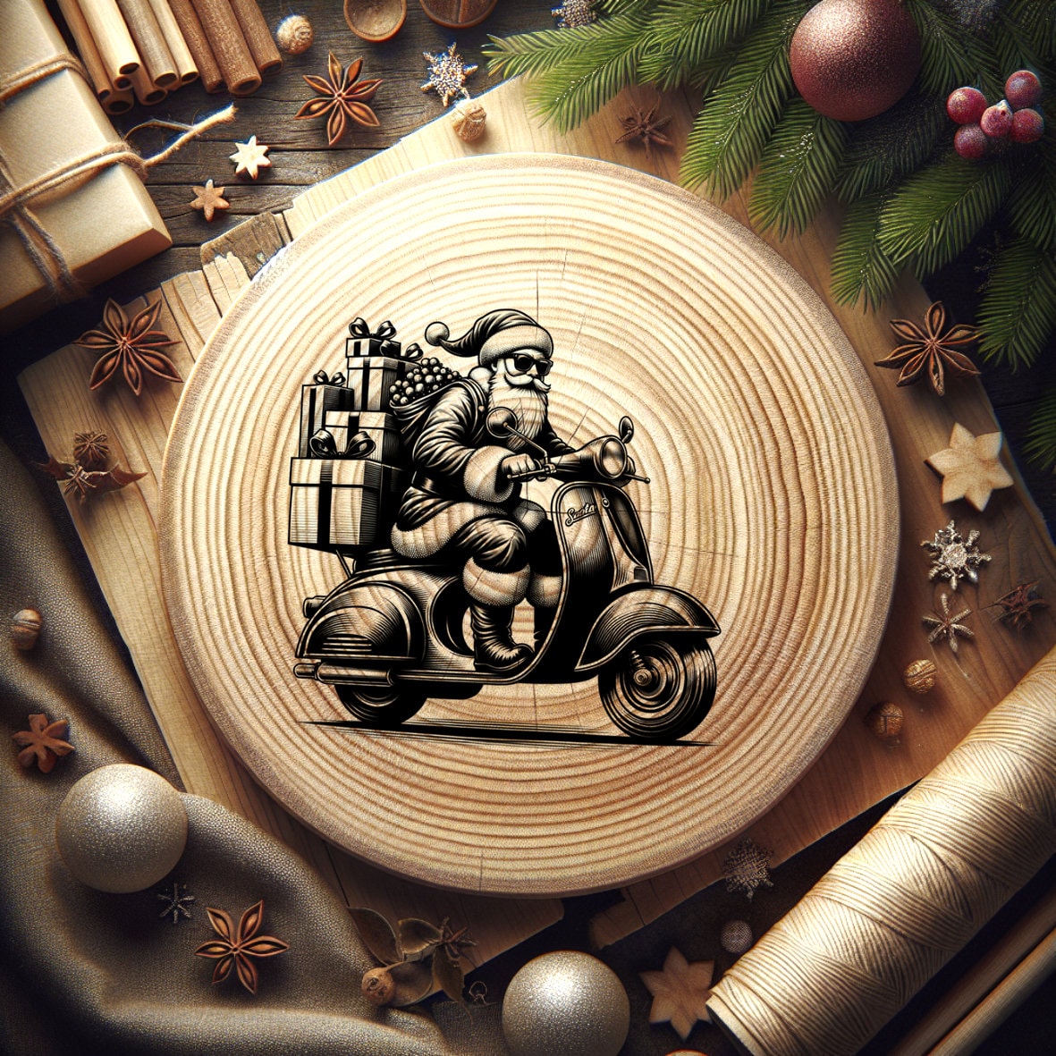 Santa Clause 3, Wood Engraving, Laser File, Coaster Etching, Lightburn ...